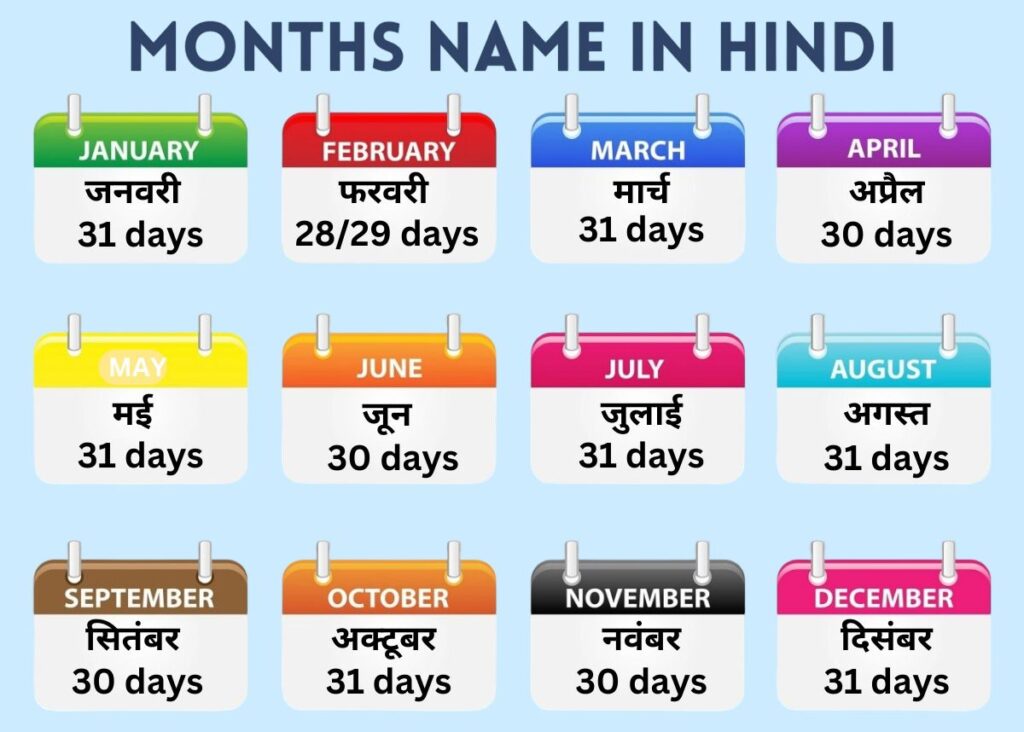 Learn 12 Months Name in Hindi With Hindu Calendar